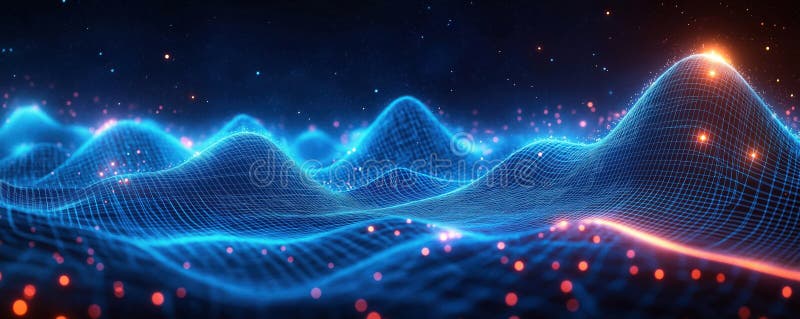Abstract Digital Wave Pattern. Network Grid Effect and Glowing Points ...