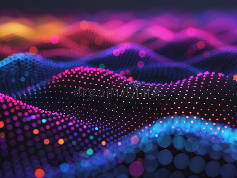 Abstract Digital Wave Pattern with Vibrant Colors and Glowing Dots ...