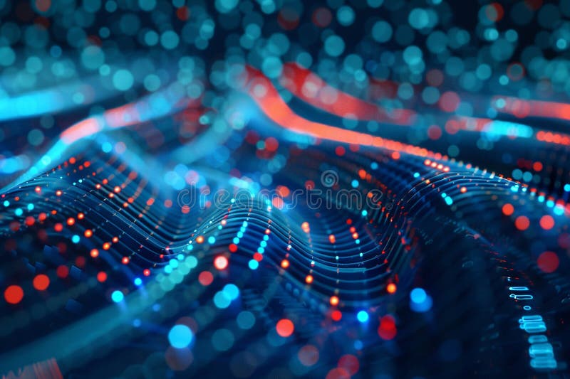 Abstract Digital Wave with Red and Blue Lights Stock Illustration ...
