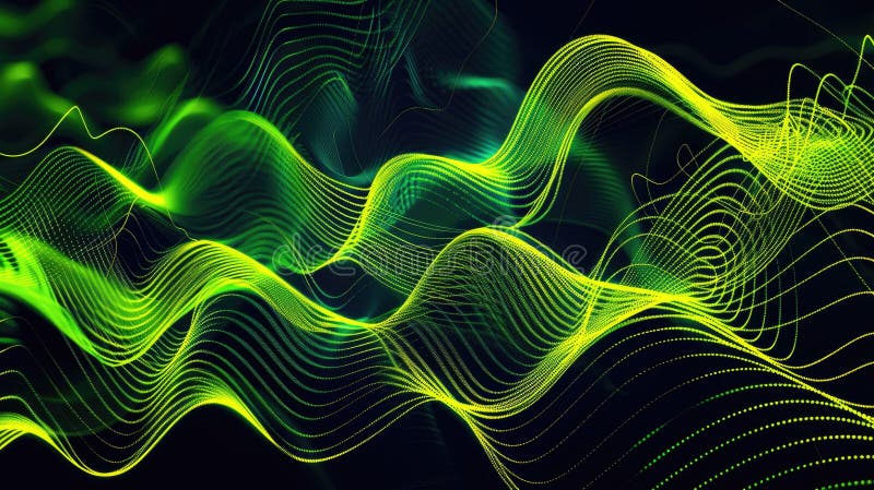 Abstract Digital Waveform Design in Green and Yellow Shades Creates a ...