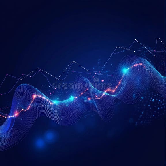 Abstract Digital Waveform with Glowing Data Points and Light Trails ...