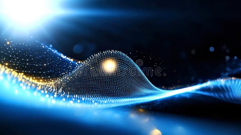 Abstract Digital Waveform with Glowing Dots and Lines in Blue and Gold ...