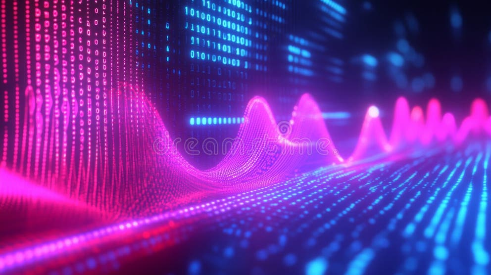 Abstract Digital Waveform Neon Data Flow Stock Photo - Image of pulse ...