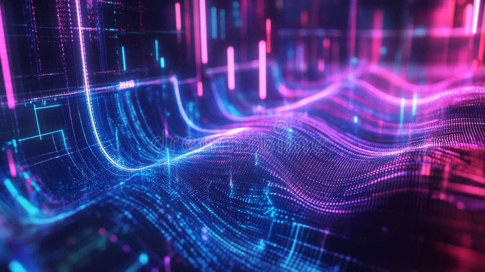 Abstract Digital Waveform Neon Lightscape Data Flow Stock Photo - Image ...