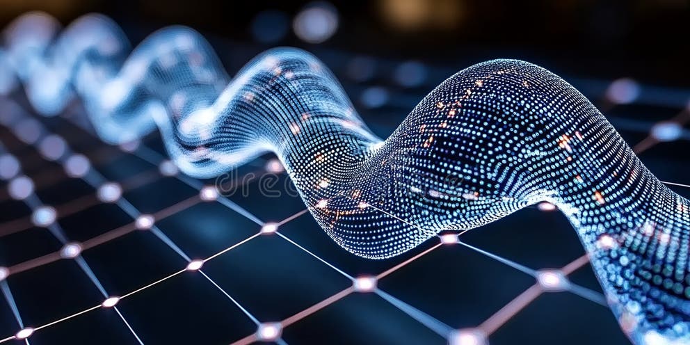 Abstract Digital Waveform Network Blue Light Data Flow Grid Dots Tech ...