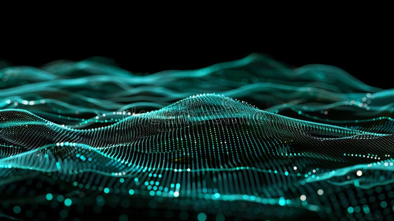 Abstract Digital Waves Background, Turquoise Technology, Data Flow ...