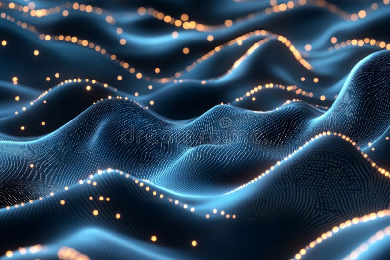 Abstract Digital Waves with Glowing Dots and Flowing Blue Lines Stock ...