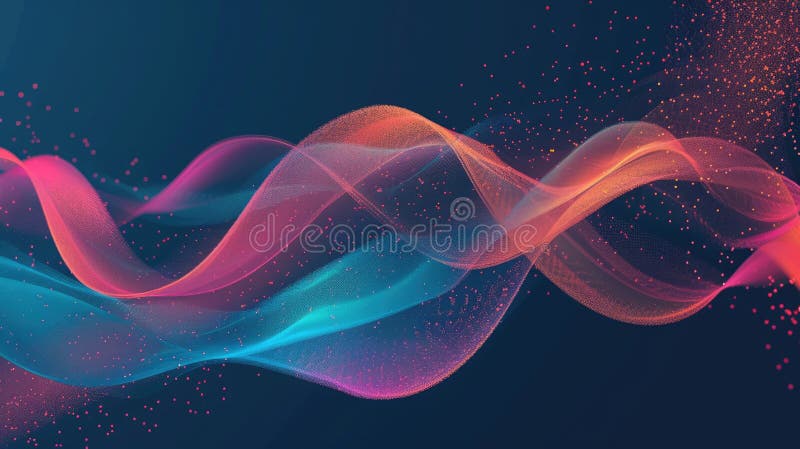 Abstract Digital Waves with Glowing Particles in Blue and Pink Colors ...