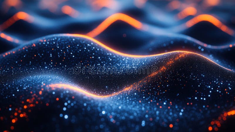 Abstract Digital Waves with Glowing Particles Create a Futuristic Sci ...