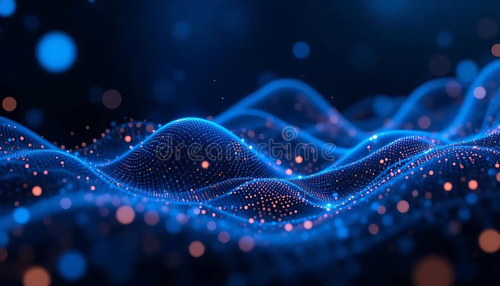 Abstract Digital Waves with Glowing Particles Flowing Stock ...