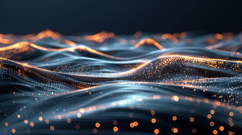 Abstract Digital Waves with Glowing Particles. Generative Ai Stock ...