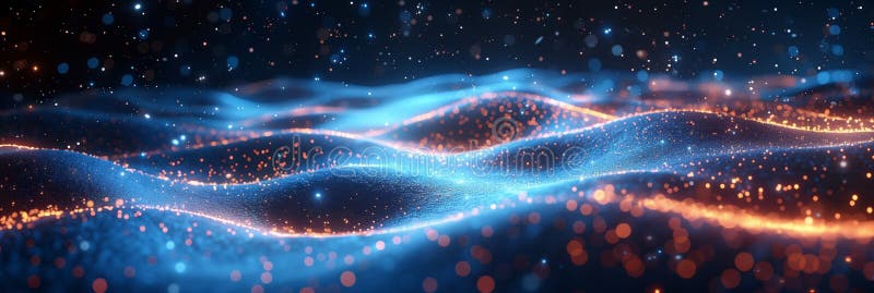 Abstract Digital Waves with Glowing Particles and Light Trails - High ...