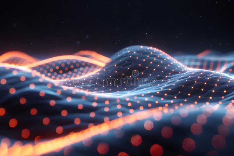 Abstract Digital Waves with Glowing Dots and Grid Patterns for ...
