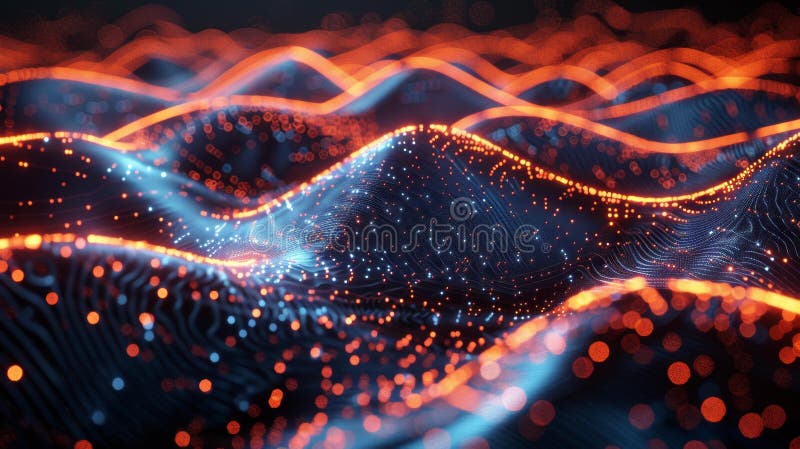 Abstract Digital Waves of Light - Generative Ai Stock Illustration ...