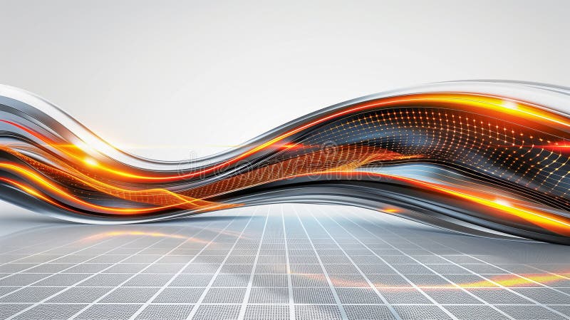 Abstract Digital Waves with Orange and Metallic Elements Stock ...