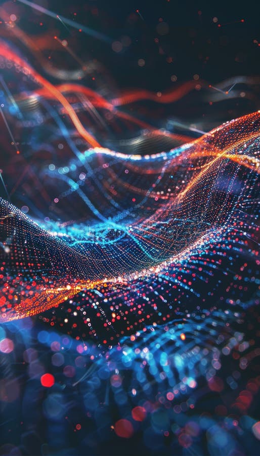 Abstract Digital Waves and Particles in a Futuristic Scene Highlighting ...