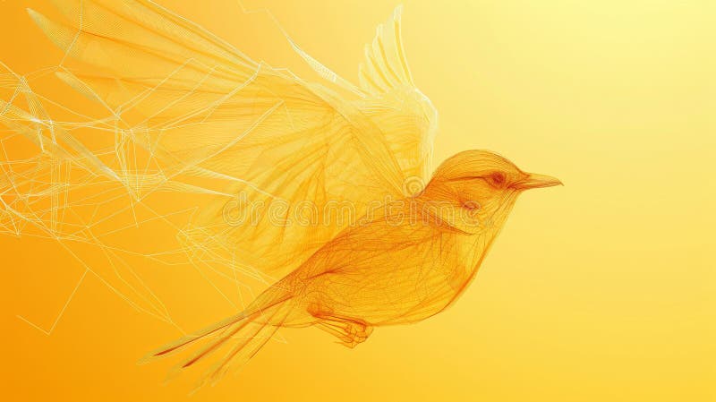 Abstract Digital Wireframe Bird in Flight on Orange Background. Stock ...