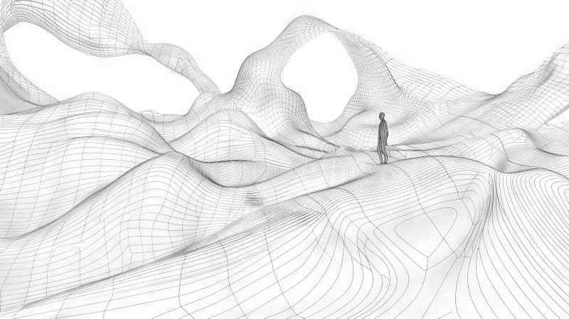 Abstract Digital Wireframe Representing a Surreal Landscape on White ...