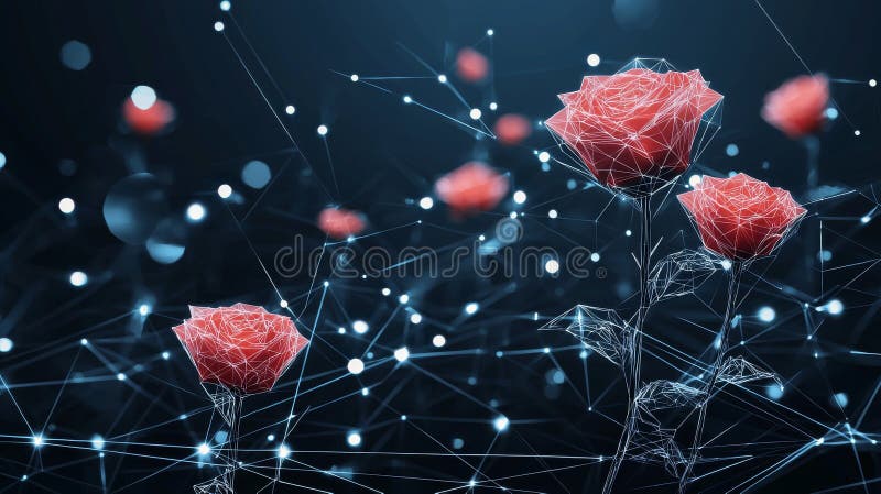 An Abstract Digital Work of Art Featuring Red Roses Surrounded by Lines ...