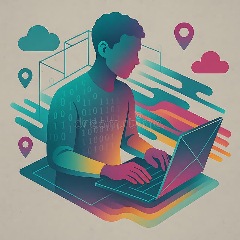 Abstract Digital Worker with Binary Code Stock Illustration ...