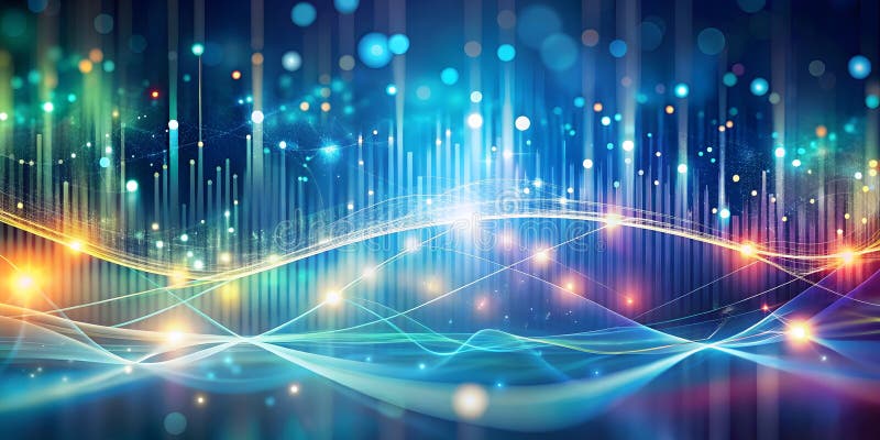 Abstract Digital World with Bright Lines and Dots on Blue Stock ...