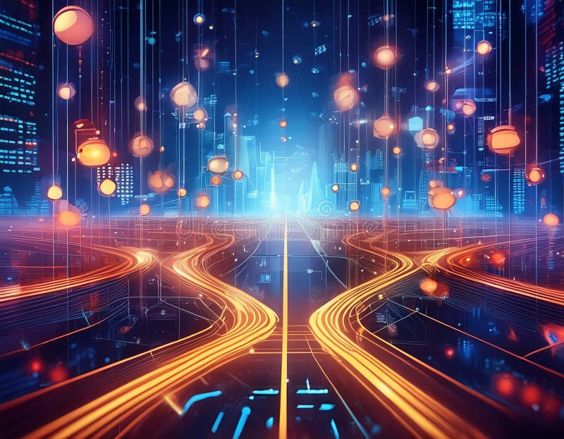 Abstract Digital World Illustration with Interconnected Nodes and ...