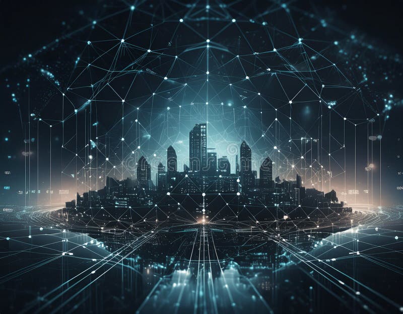 Abstract Digital World Illustration with Interconnected Nodes and ...