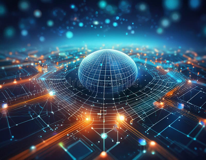 Abstract Digital World Illustration with Interconnected Nodes and ...