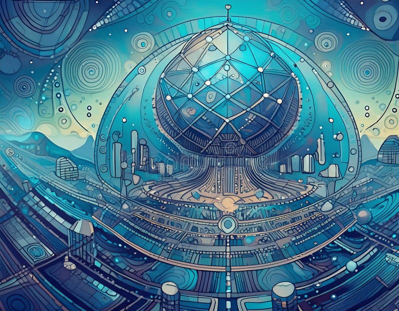 Abstract Digital World Illustration with Interconnected Nodes and ...