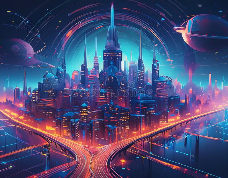 Abstract Digital World Illustration with Interconnected Nodes and ...