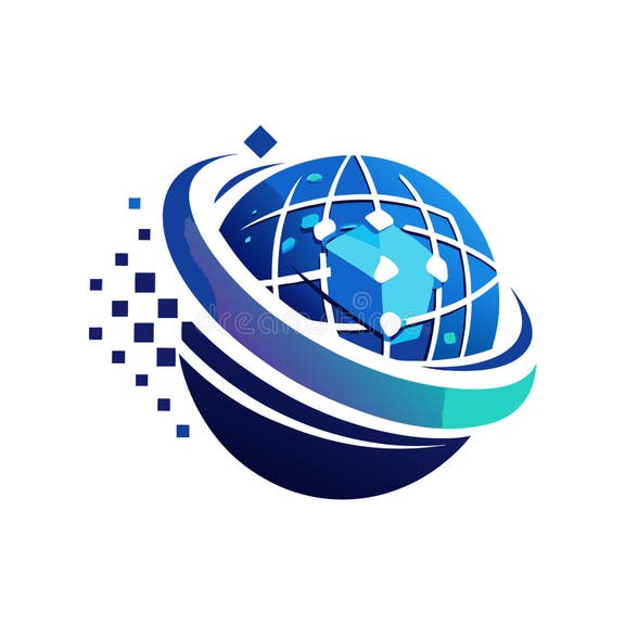 Abstract Digital World Logo Design Featuring a 3D Cube, Orbitals and ...