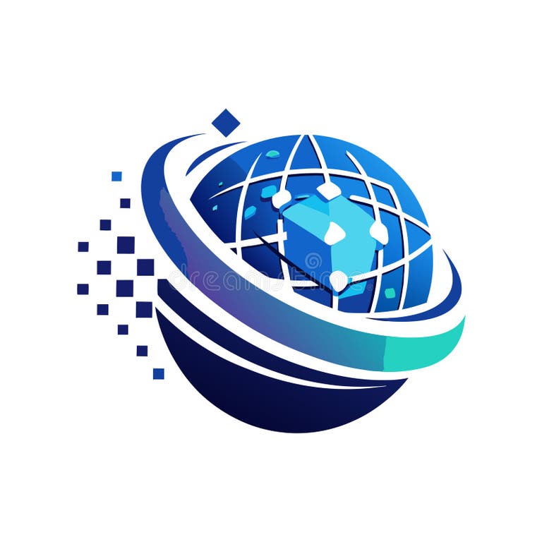 Abstract Digital World Logo Design Featuring a 3D Cube, Orbitals and ...