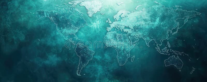 Abstract Digital World Map Background in Teal and Green Hues Stock ...