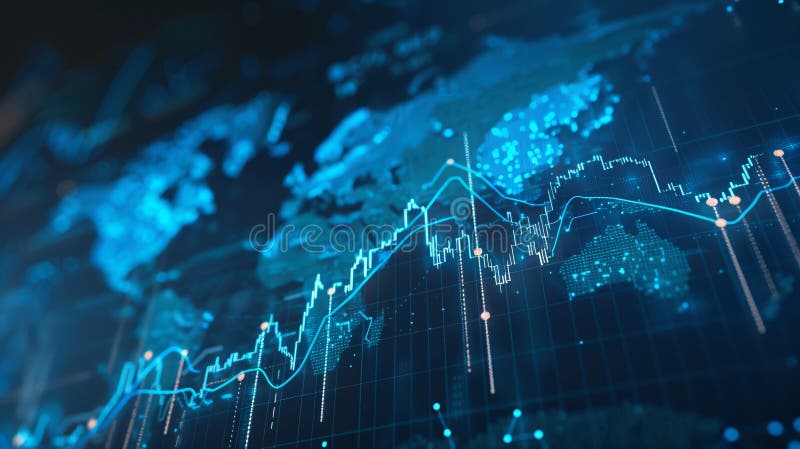 Abstract Digital World Map with Blue Lines and Data Points Representing ...