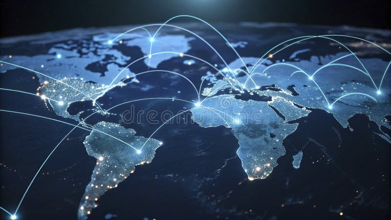 Abstract Digital World Map with Connection Lines on Dark Blue ...
