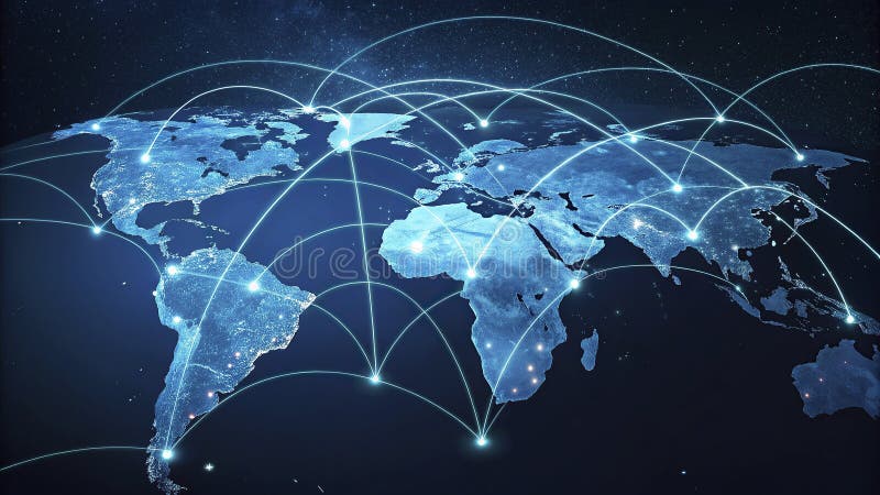 Abstract Digital World Map with Connection Lines on Dark Blue ...