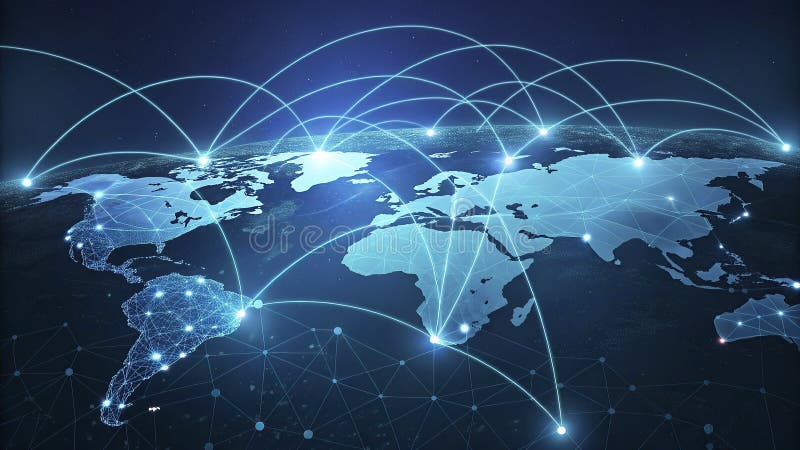 Abstract Digital World Map with Connection Lines on Dark Blue ...