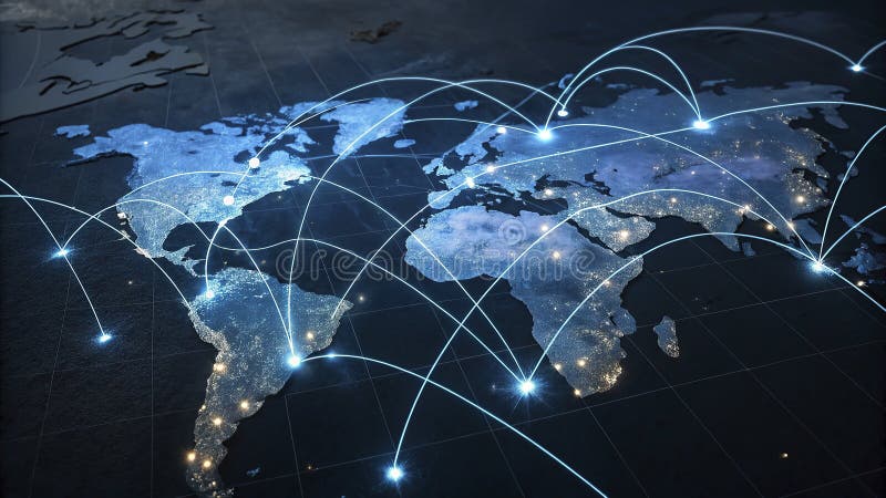 Abstract Digital World Map with Connection Lines on Dark Blue ...