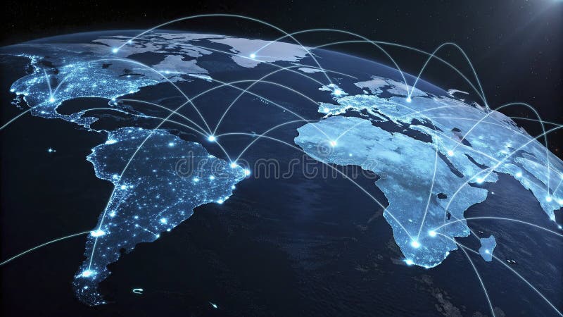 Abstract Digital World Map with Connection Lines on Dark Blue ...