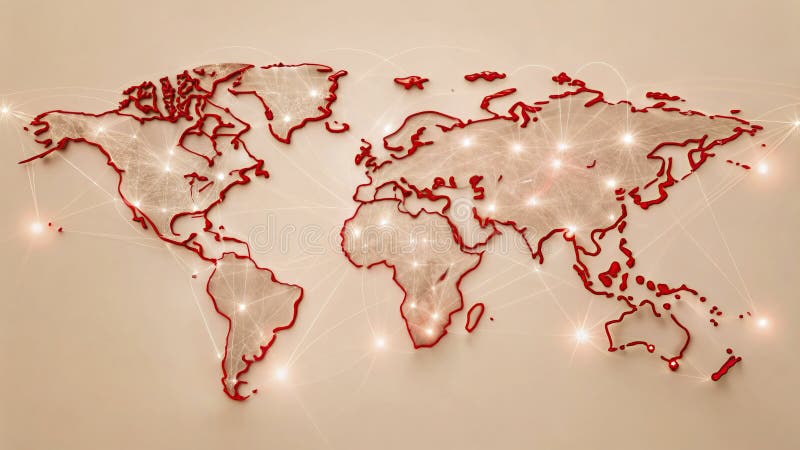 Abstract Digital World Map with Connection Lines on Dark Blue ...