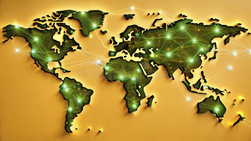 Abstract Digital World Map with Connection Lines on Dark Blue ...