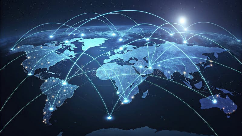 Abstract Digital World Map with Connection Lines on Dark Blue ...