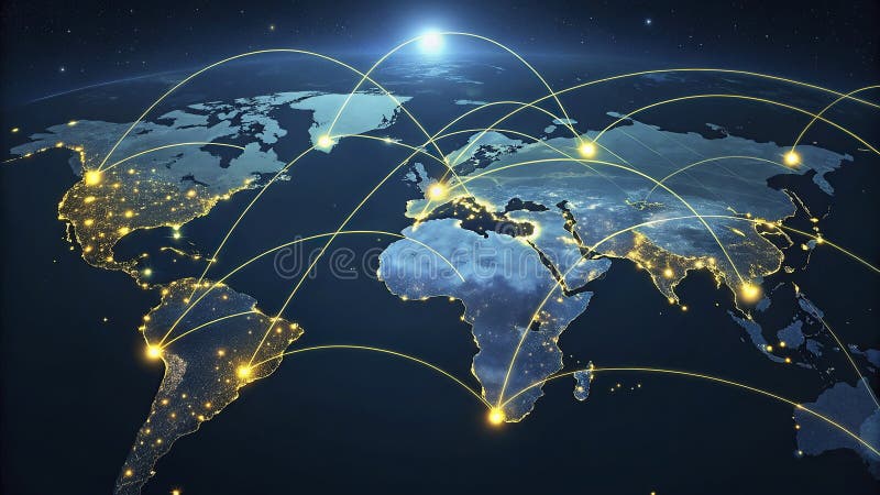 Abstract Digital World Map with Connection Lines on Dark Blue ...