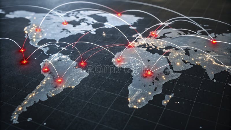 Abstract Digital World Map with Connection Lines on Dark Blue ...