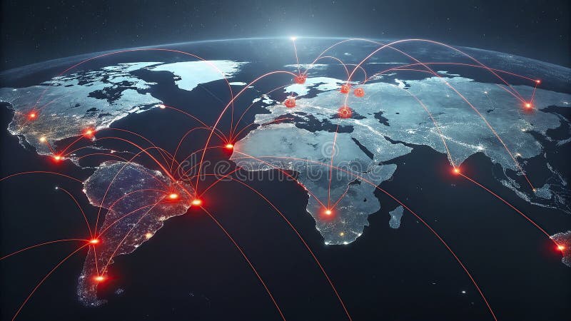 Abstract Digital World Map with Connection Lines on Dark Blue ...