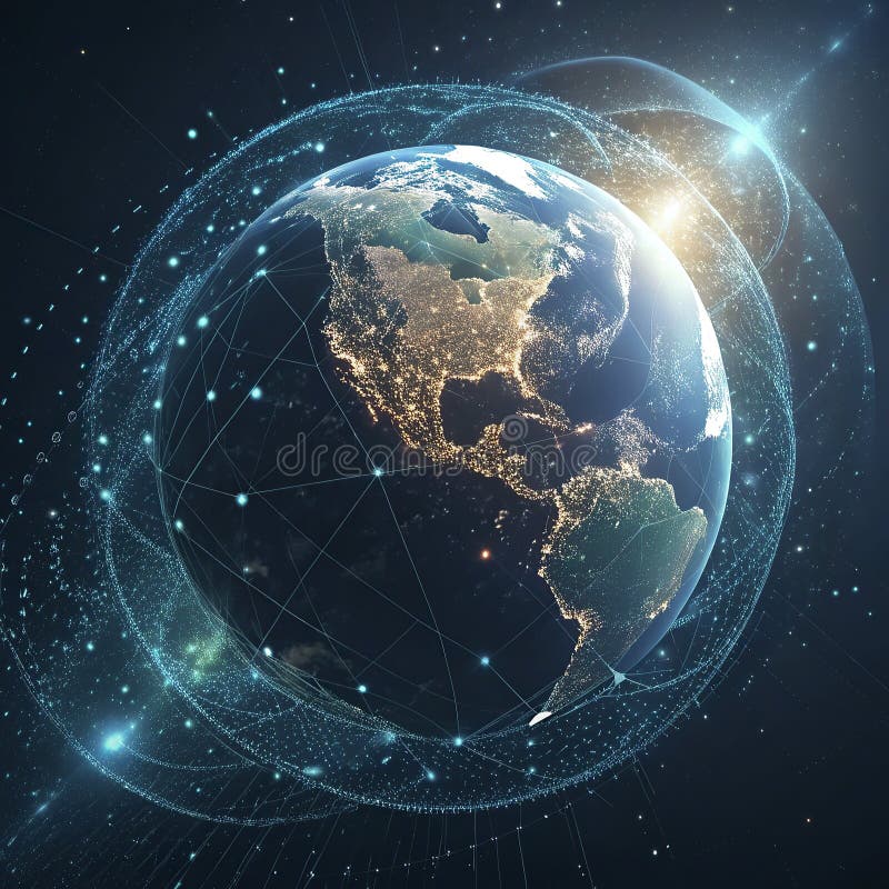 Abstract Digital World Map with Connection Lines on Dark Blue ...