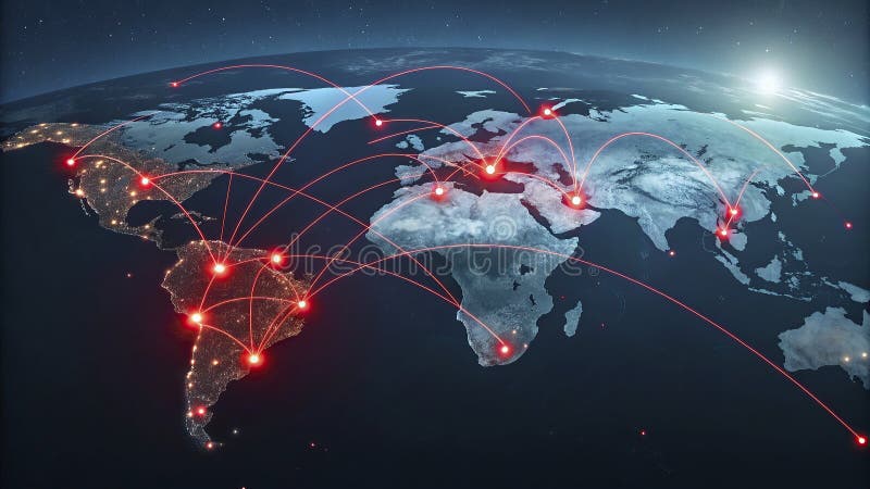 Abstract Digital World Map with Connection Lines on Dark Blue ...