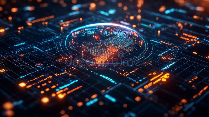 Abstract Digital World Map with Data Connections and Network ...