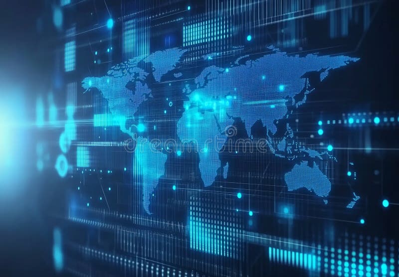 Abstract Digital World Map Futuristic Technology Stock Illustration ...