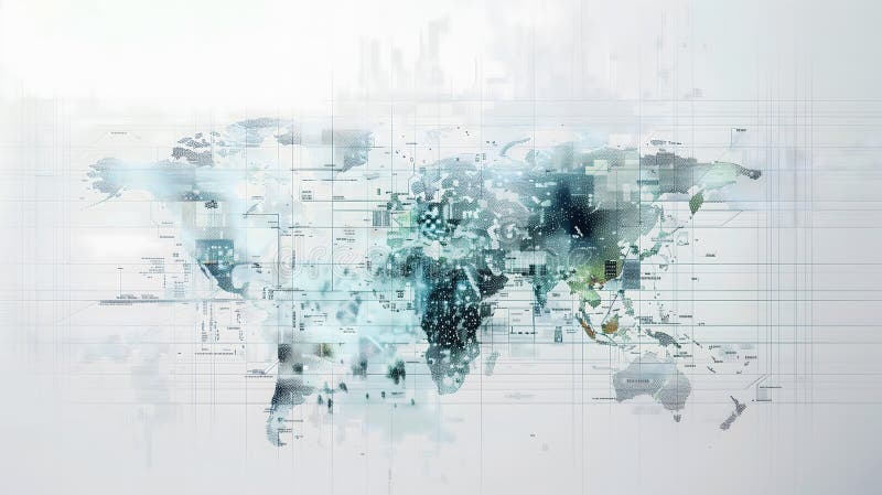 Abstract Digital World Map with Geometric Network Connections and Data ...
